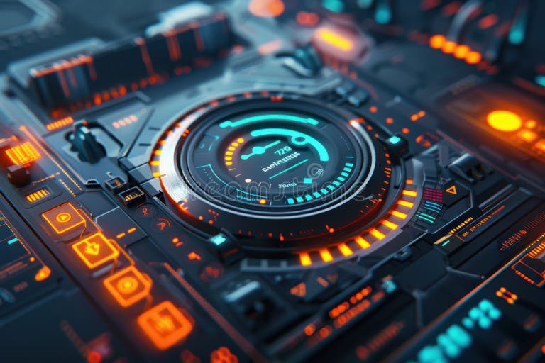 Futuristic Robotics Control UI with Progress Bar and Metallic Glowing ...