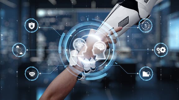 Futuristic Robotics Integration with AI Interface in Modern Workspace ...