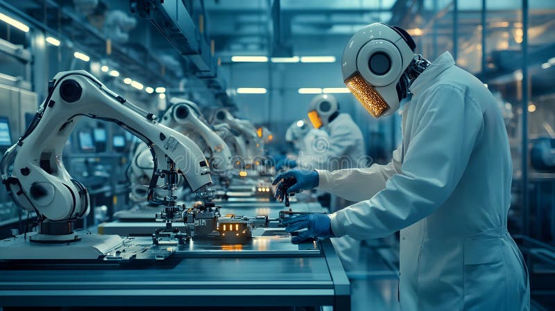 Futuristic Robotics Lab with Engineers Working on Automated Assembly ...