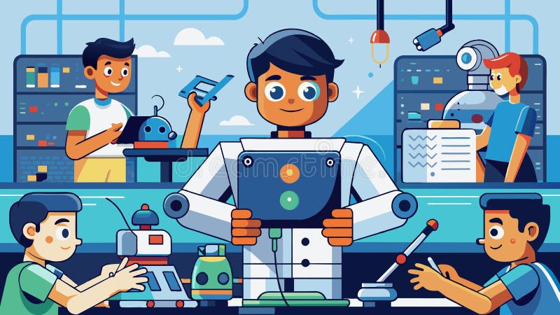 Futuristic Robotics Workshop with Engaged Young Inventors Stock Image ... Futuristic Robotics Workshop with Engaged Young Inventors Stock Image ...