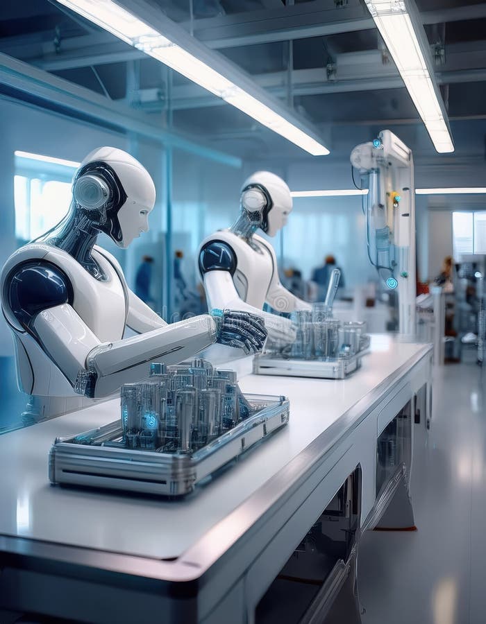 Futuristic Robots Advance Industrial Automation in Stock Image - Image ...