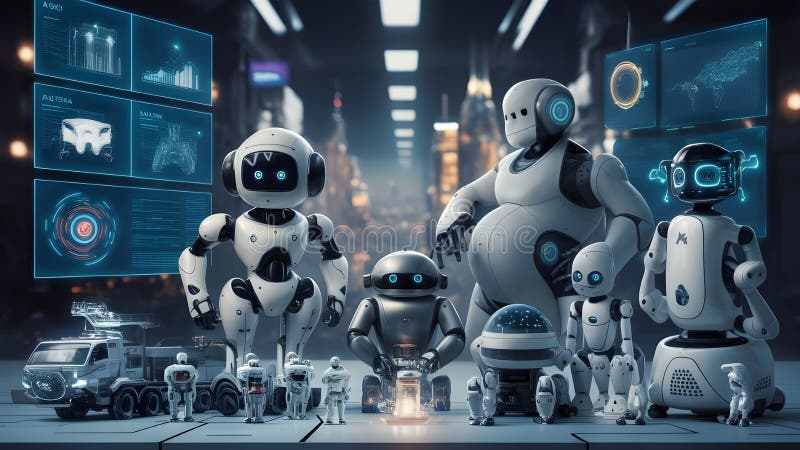 Futuristic Robots Advancing Technology in a High-Tech Lab Stock ...