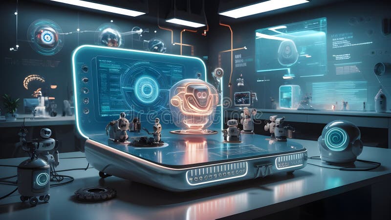 Futuristic Robots Advancing Technology in a High-Tech Lab Stock Illustration - Illustration of ...