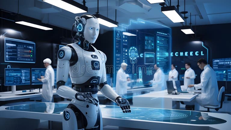 Futuristic Robots Advancing Technology in a High-Tech Lab Stock ...