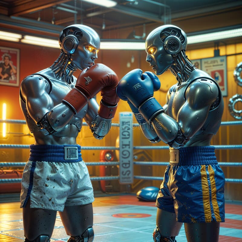 Futuristic Robots Boxing in a High-Tech Ring Stock Illustration ...