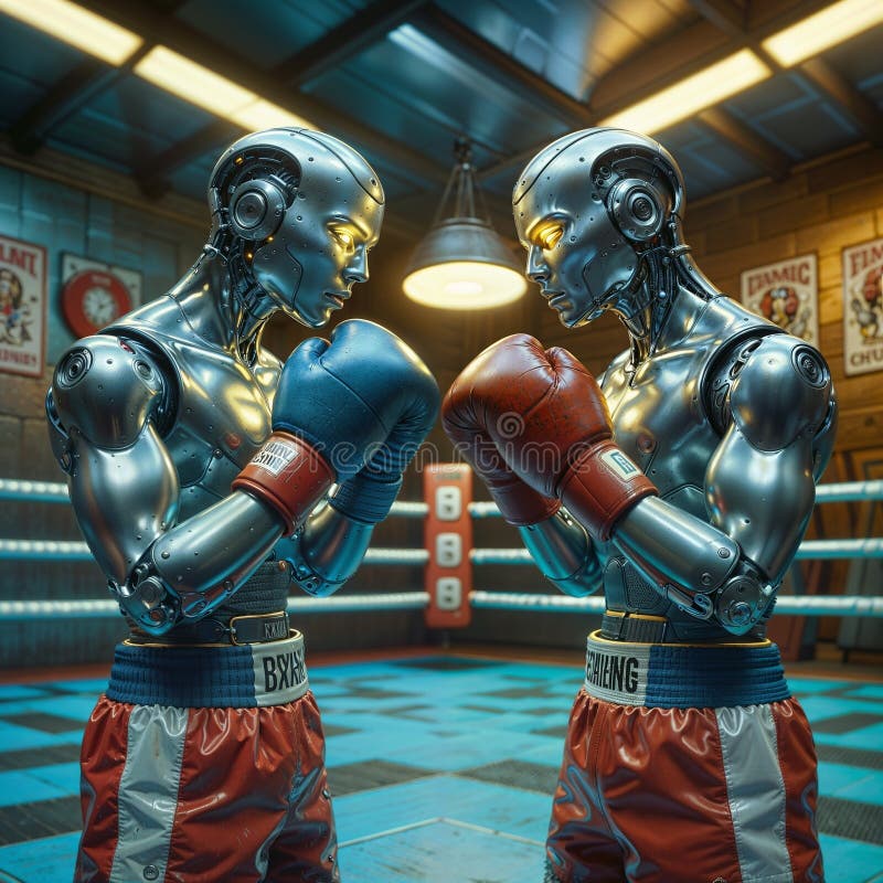Futuristic Robots Boxing in a High-Tech Ring Stock Illustration ...