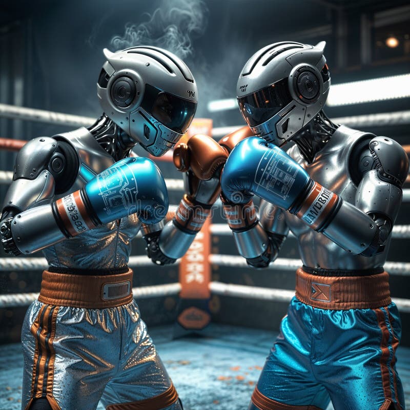 Futuristic Robots Boxing in a High-Tech Ring Stock Illustration ...