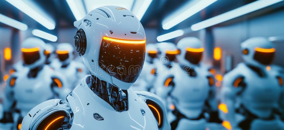 Futuristic Robots in a High-tech Environment with Glowing Accents and ...