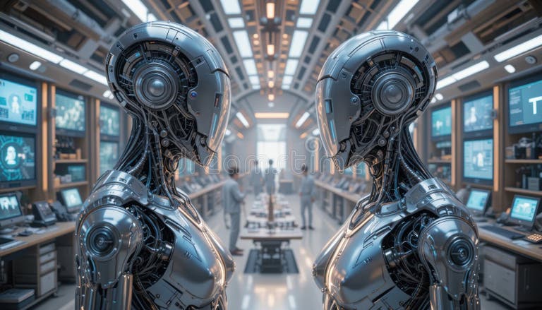 Futuristic Robots in High-Tech Laboratory Engaged in Advanced Research ...