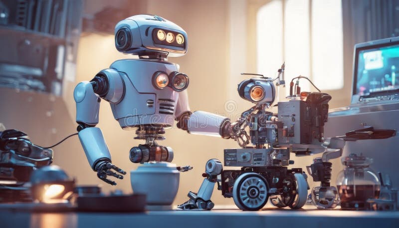 Futuristic Robots in Laboratory Stock Illustration - Illustration of ...