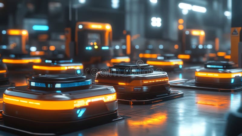 Futuristic Robots in a Modern Factory Setting Stock Illustration ...