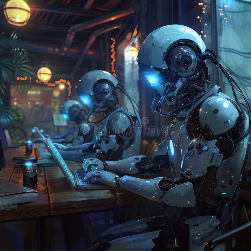 Tech Support Robots at Work Stock Photo - Image of technology, digital ...