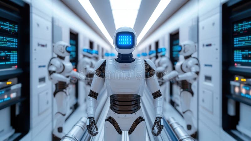 Futuristic Robots in Server Room AI Technology Automation Stock ...