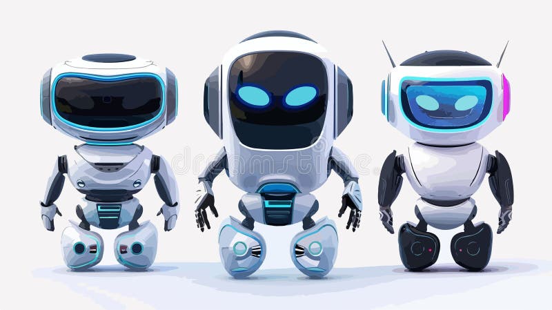 Futuristic Robots Set with Cute Screen Faces for Technology Designs ...