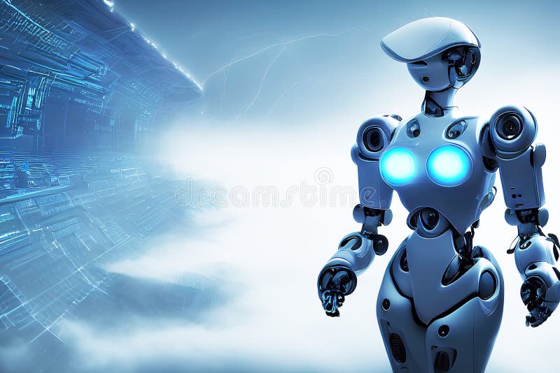 Futuristic AI Robots at Factory, Illustration Stock Illustration ...