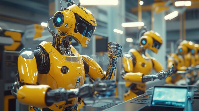 Futuristic Robots Working Collaboratively in a Modern Industrial ...