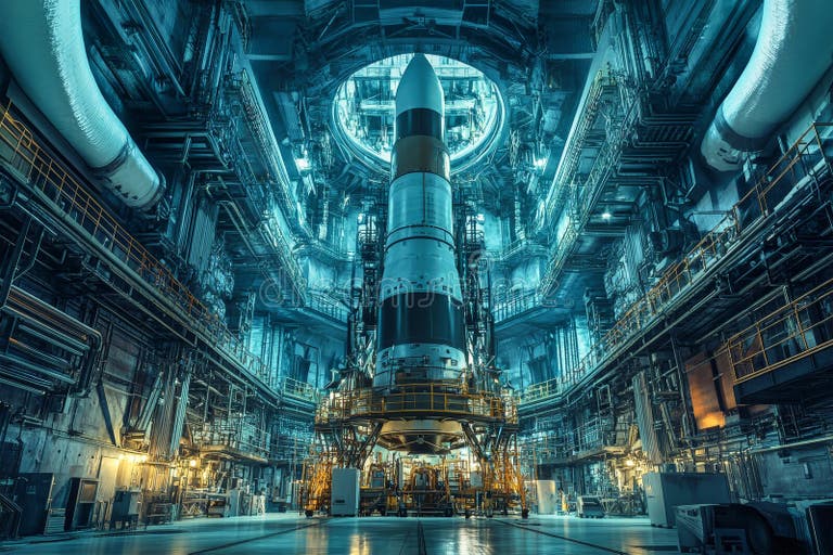 Futuristic Rocket Assembly in a High-tech Facility Under Dramatic ...