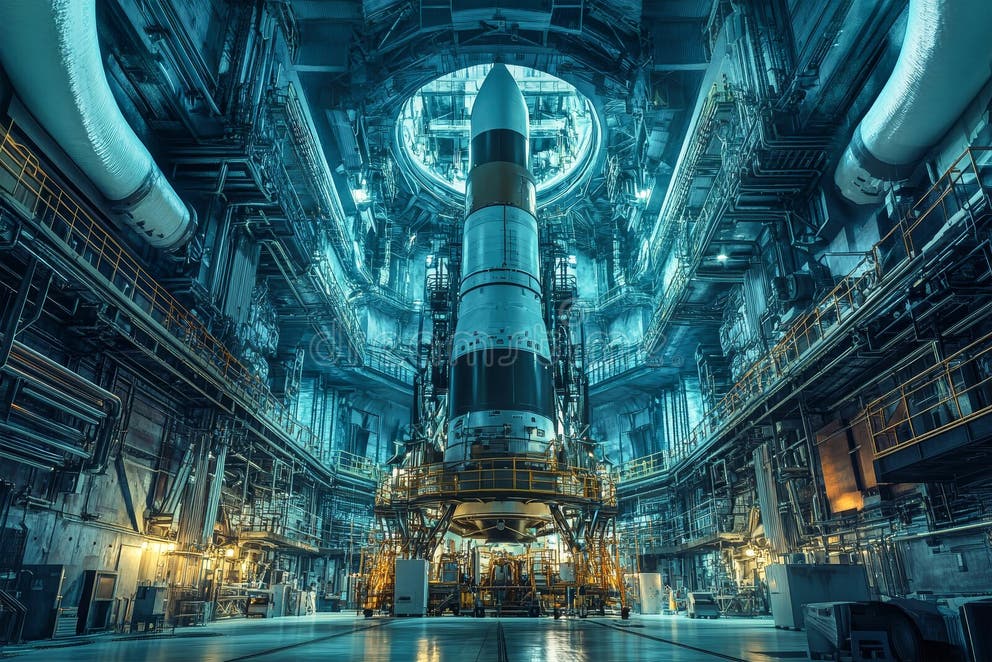 Futuristic Rocket Assembly in a High-tech Facility Under Dramatic ...