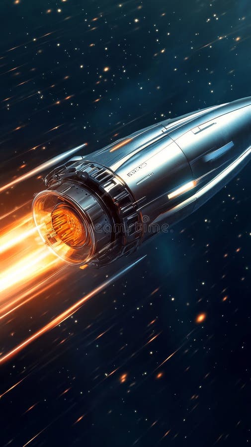 Futuristic Rocket in Deep Space with Glowing Exhaust Trail Stock Photo ...