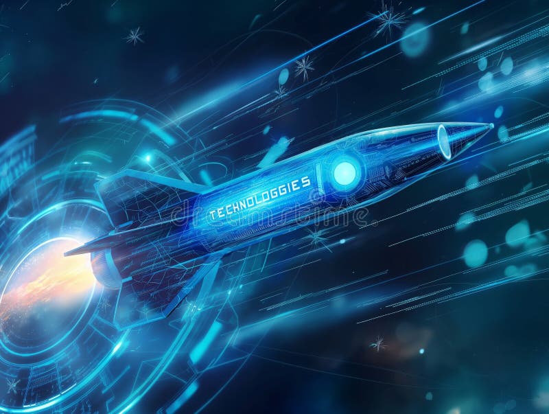 Futuristic Rocket in Digital Space Stock Image - Image of progress ...