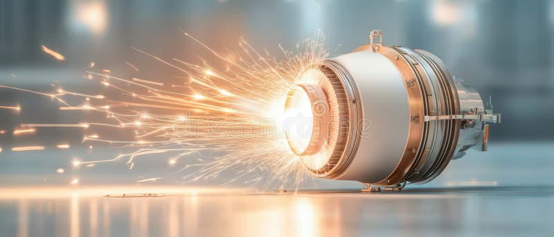 Futuristic Rocket Engine Ignites with Bright Sparks and Glowing Exhaust ...