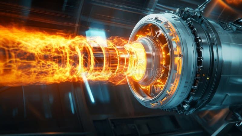 Futuristic Rocket Engine Igniting with Vibrant Flames in a High-tech ...