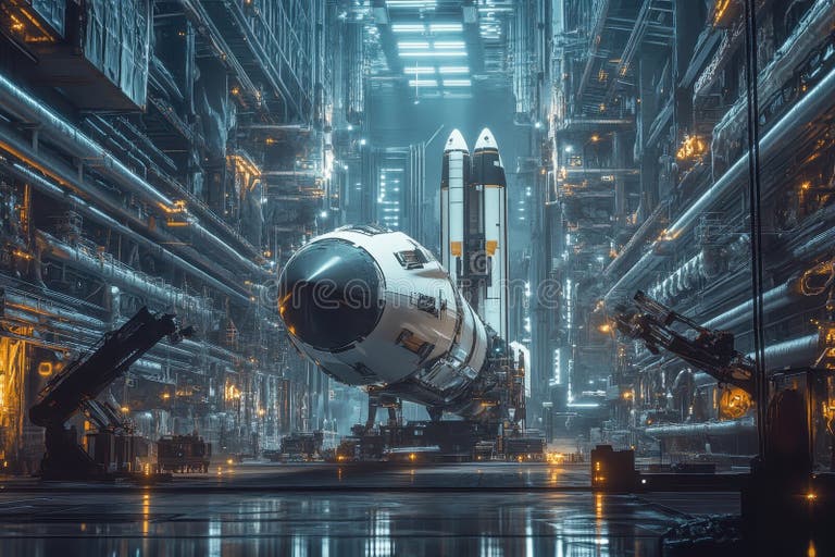 A Futuristic Rocket in a High-tech Launch Facility, Showcasing Advanced ...