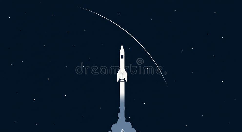 Futuristic Rocket Launch Against Starry Night Sky with Curved ...
