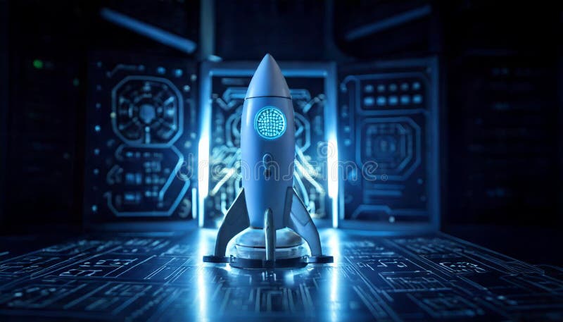 Futuristic Rocket Launch on Circuit Board Representing Technology and ...