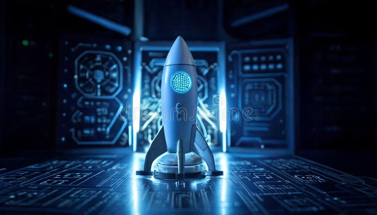 Futuristic Rocket Launch on Circuit Board Representing Technology and ...