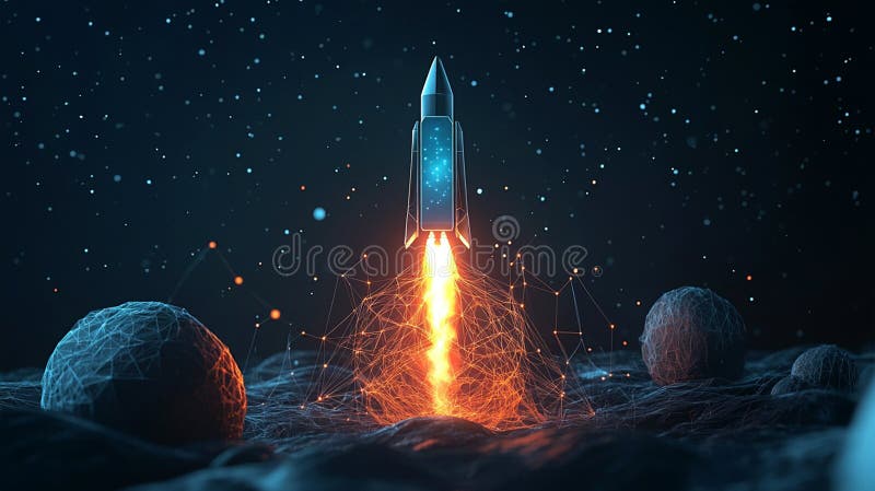 Futuristic Rocket Launch Digital Art Space Exploration Network 3d Fire ...