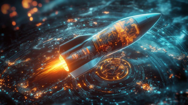 Futuristic Rocket Launch Escaping a Digital Vortex in a High-tech ...