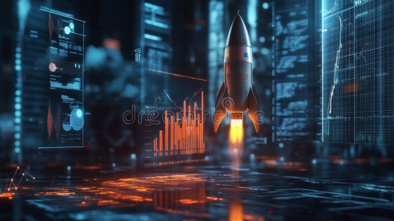 A Futuristic Rocket Launch Event Combined with Dynamic Business Growth ...