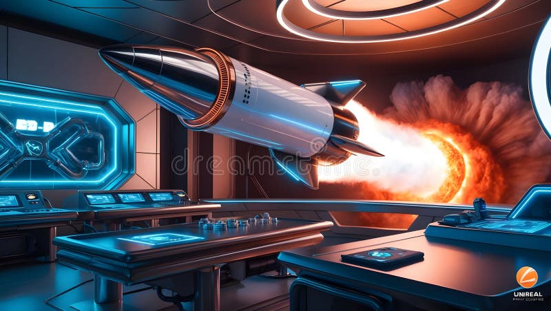 Futuristic Rocket Launch from a High-tech Control Room Stock ...