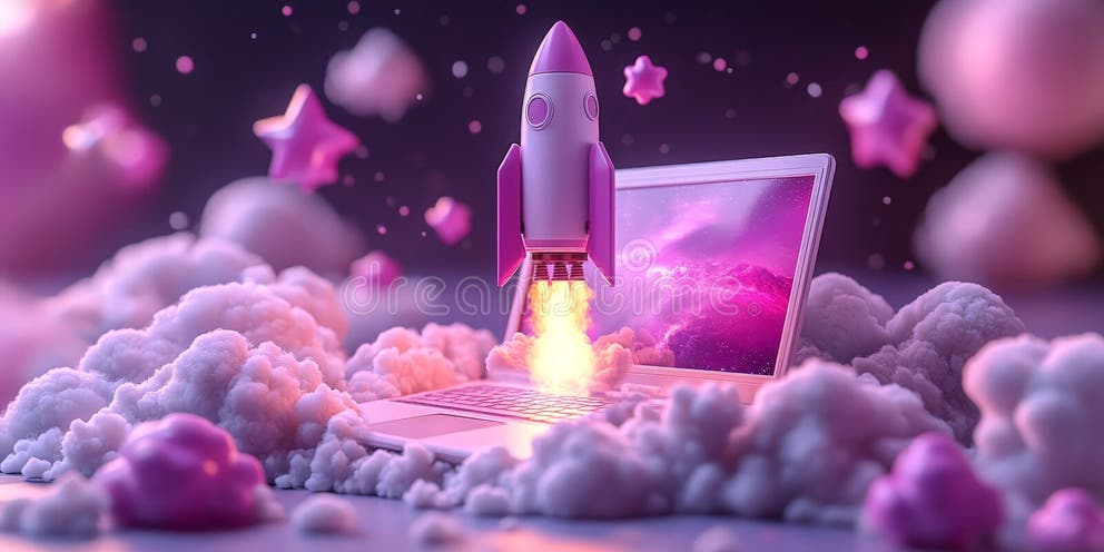 Futuristic Rocket Launch Illustration with Graphs on Screen, Growth and ...