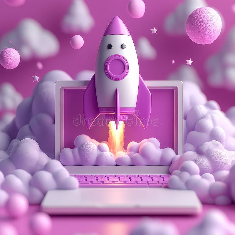 Futuristic Rocket Launch Illustration with Graphs on Screen, Growth and ...