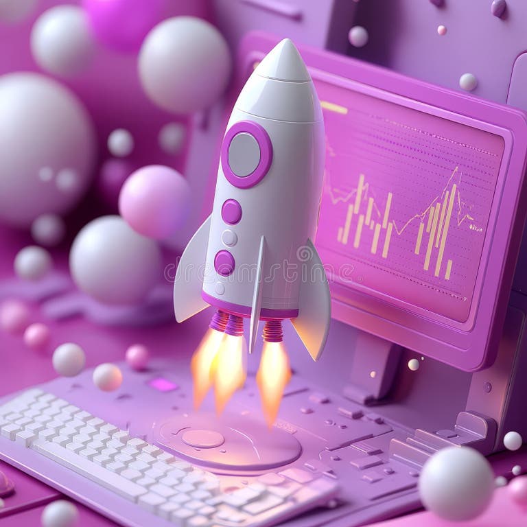 Futuristic Rocket Launch Illustration with Graphs on Screen, Growth and ...