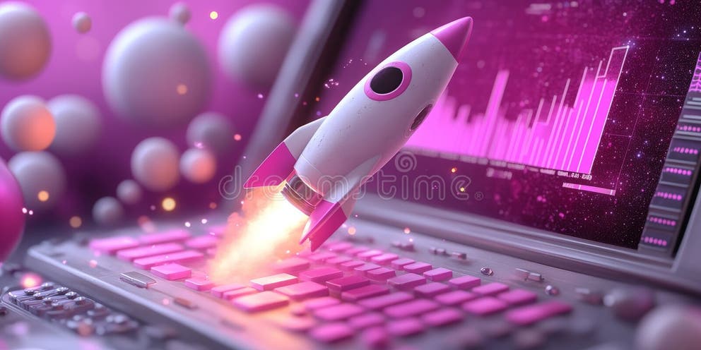 Futuristic Rocket Launch Illustration with Graphs on Screen, Growth and ...