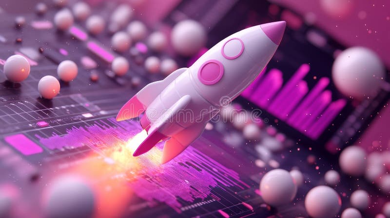 Futuristic Rocket Launch Illustration with Graphs on Screen, Growth and ...