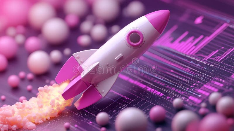 Futuristic Rocket Launch Illustration with Graphs on Screen, Growth and ...