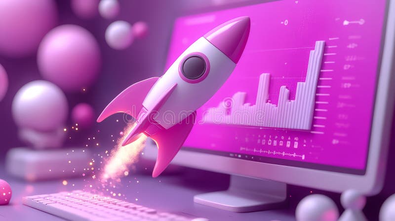 Futuristic Rocket Launch Illustration with Graphs on Screen, Growth and ...