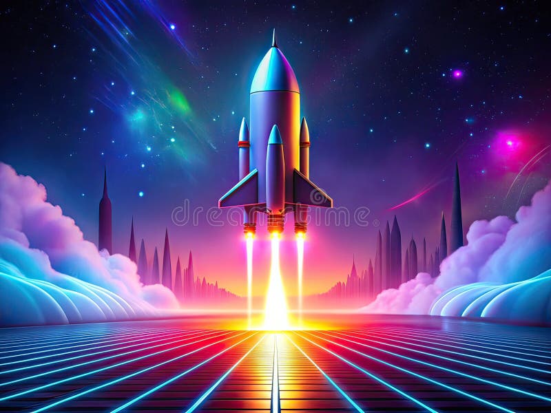 A Futuristic Rocket Launch NeonLit Startup Concept Generative AI Art ...