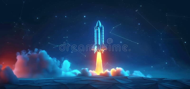 Futuristic Rocket Launch Scene with a Spacecraft Ascending into the ...