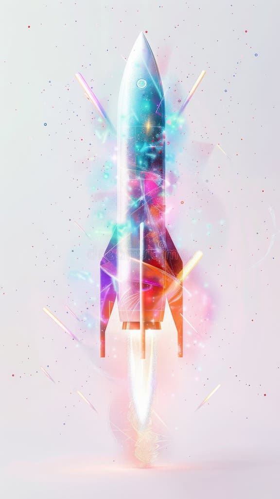 Futuristic Rocket Launch with Vibrant Neon Colors and Abstract Light ...