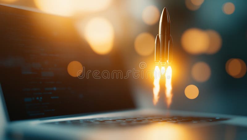 A Futuristic Rocket Launches from a Laptop Screen, Symbolizing ...