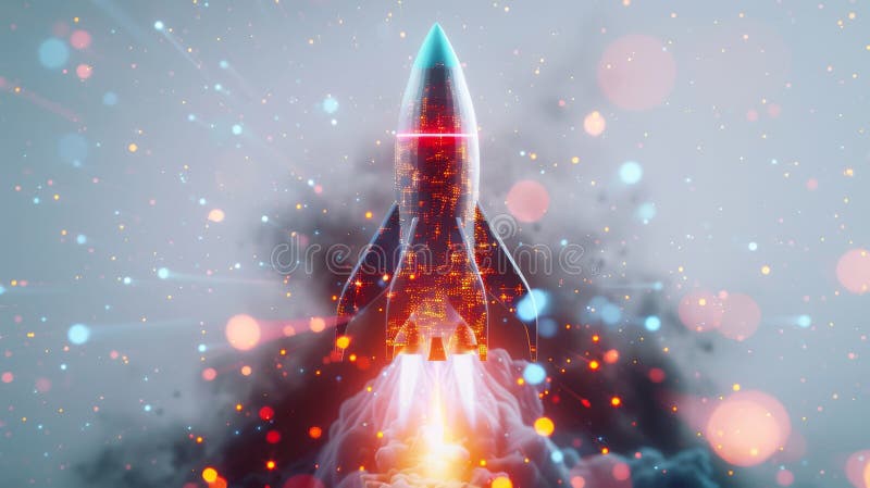Futuristic Rocket Launching with Abstract Light Effects, Digital Art ...