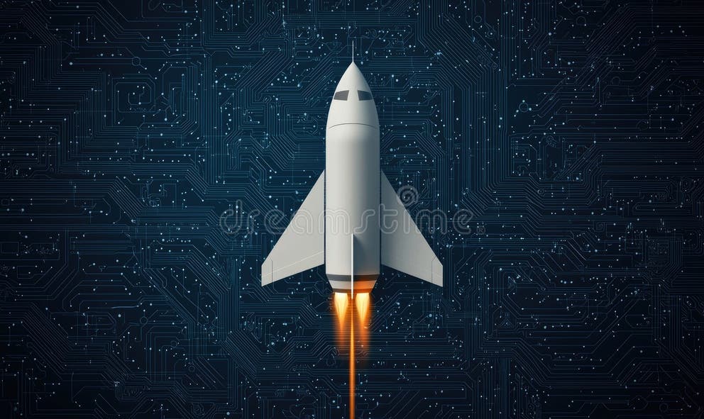 Futuristic Rocket Launching into Outer Space, Representing Technology ...