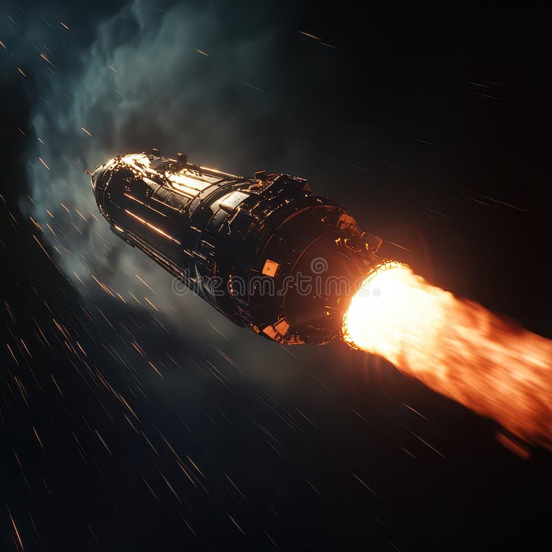 Futuristic Rocket Launching into Space with Flames and Smoke Stock ...