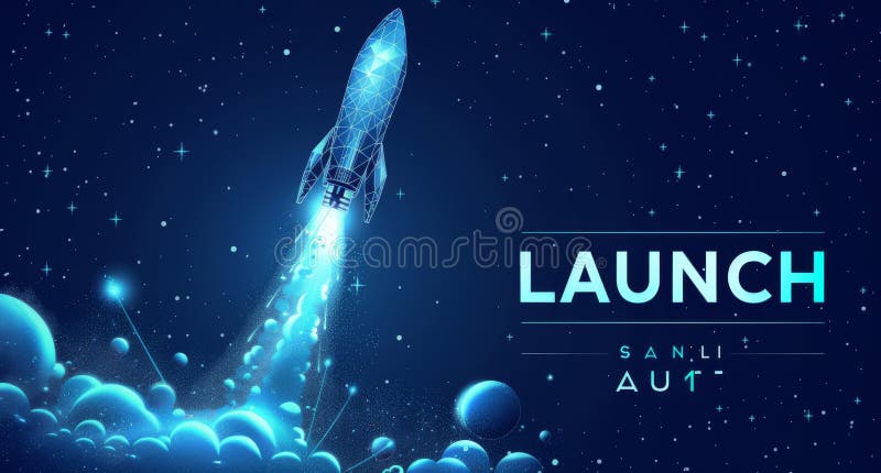 Futuristic Rocket Launching into Space with Glowing Digital Effects ...