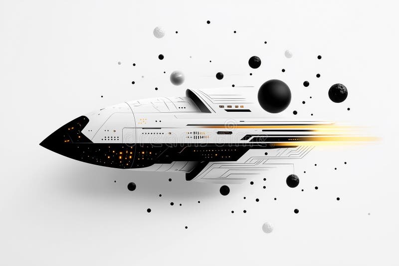 Futuristic Rocket Ship Accelerating through Black and White Space ...